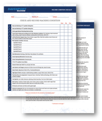 Machine Condition Checklist - Davenport Machine
